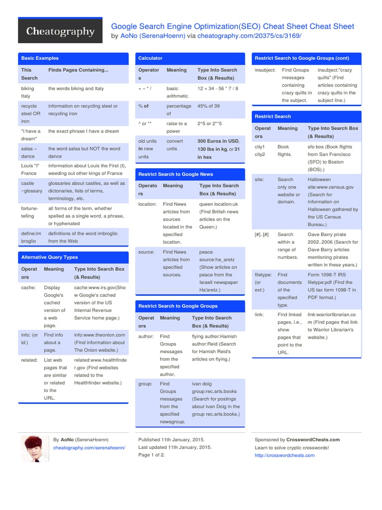 Google Search Engine Optimization Seo Cheat Sheet | PDF | Search Engine ...