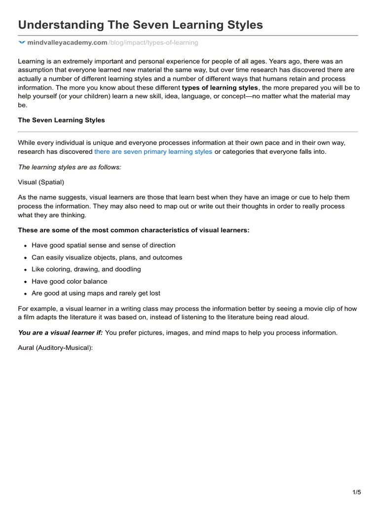 Understanding The Seven Learning Styles | PDF | Learning Styles ...