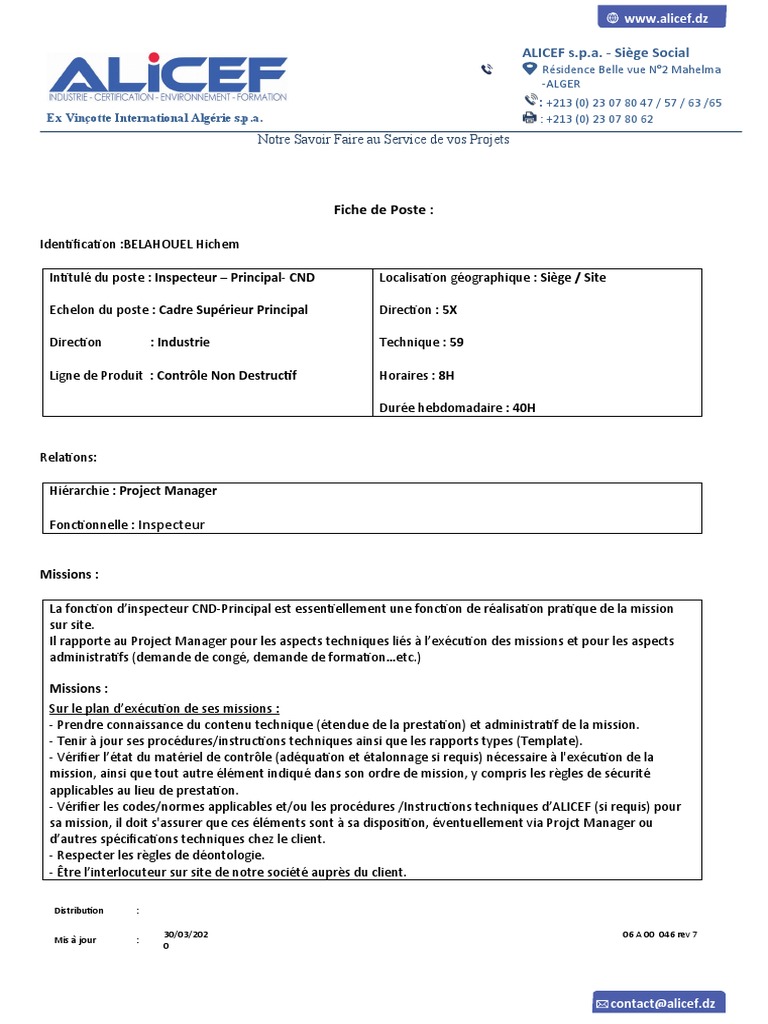 Inspecteur Principal CND | PDF | Chef de projet | Sécurité