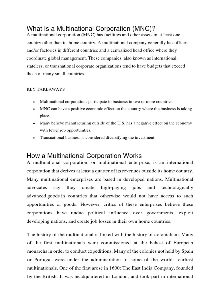 What Is A Multinational Corporation | PDF