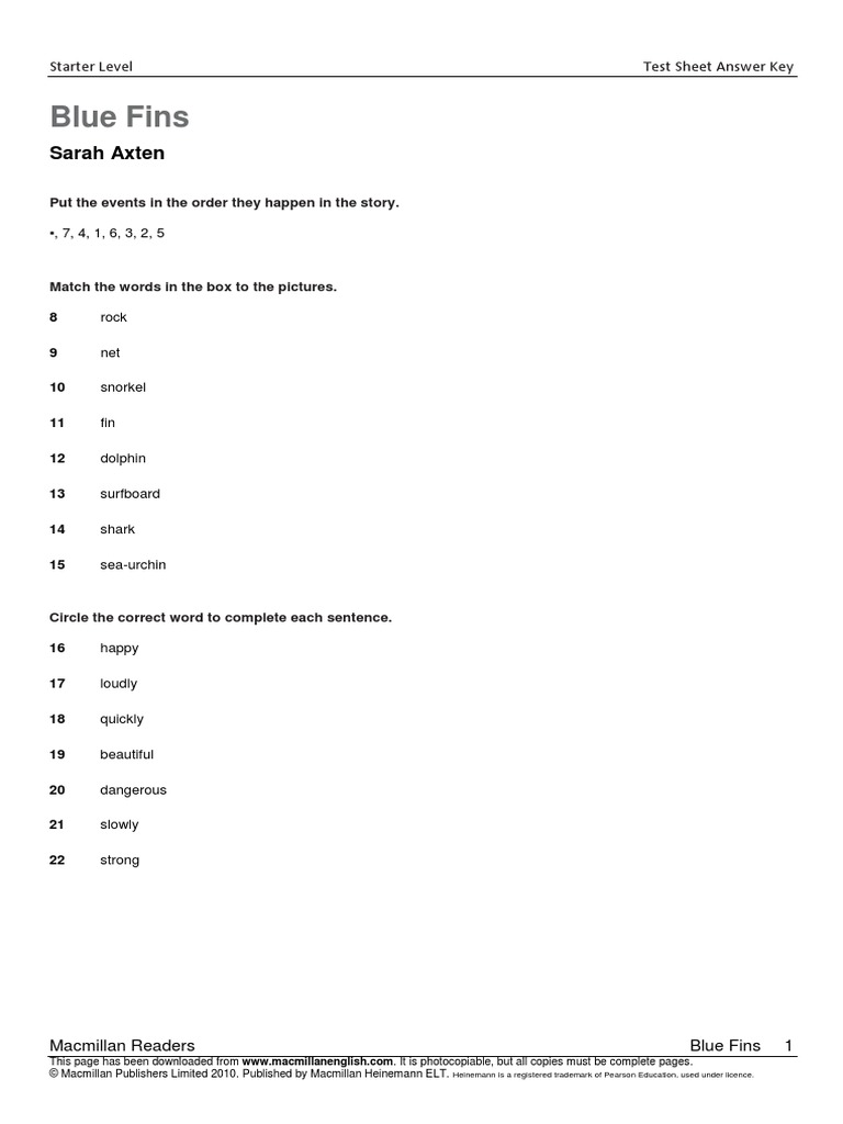 Blue Fins Test Answer Key | PDF