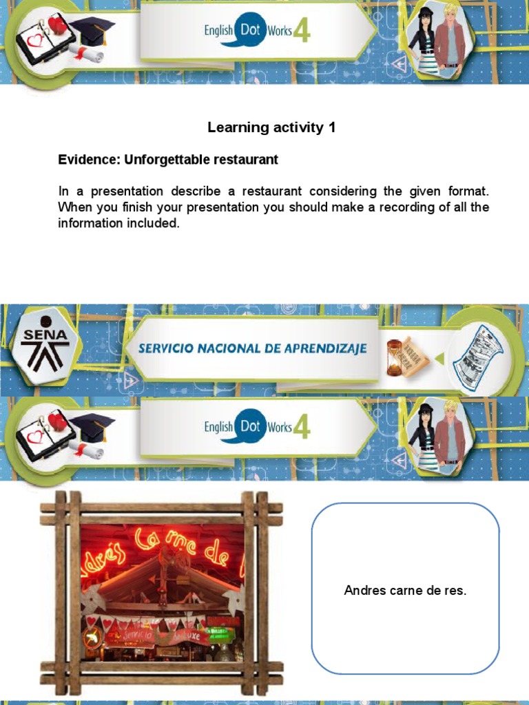 Learning Activity 1: Evidence: Unforgettable Restaurant | PDF | Drink ...