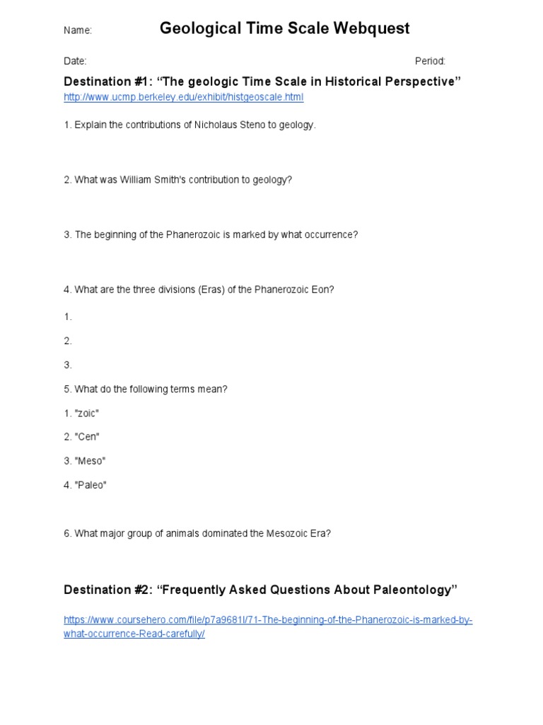 Geological Time Scale Webquest: Destination #1: "The Geologic Time ...