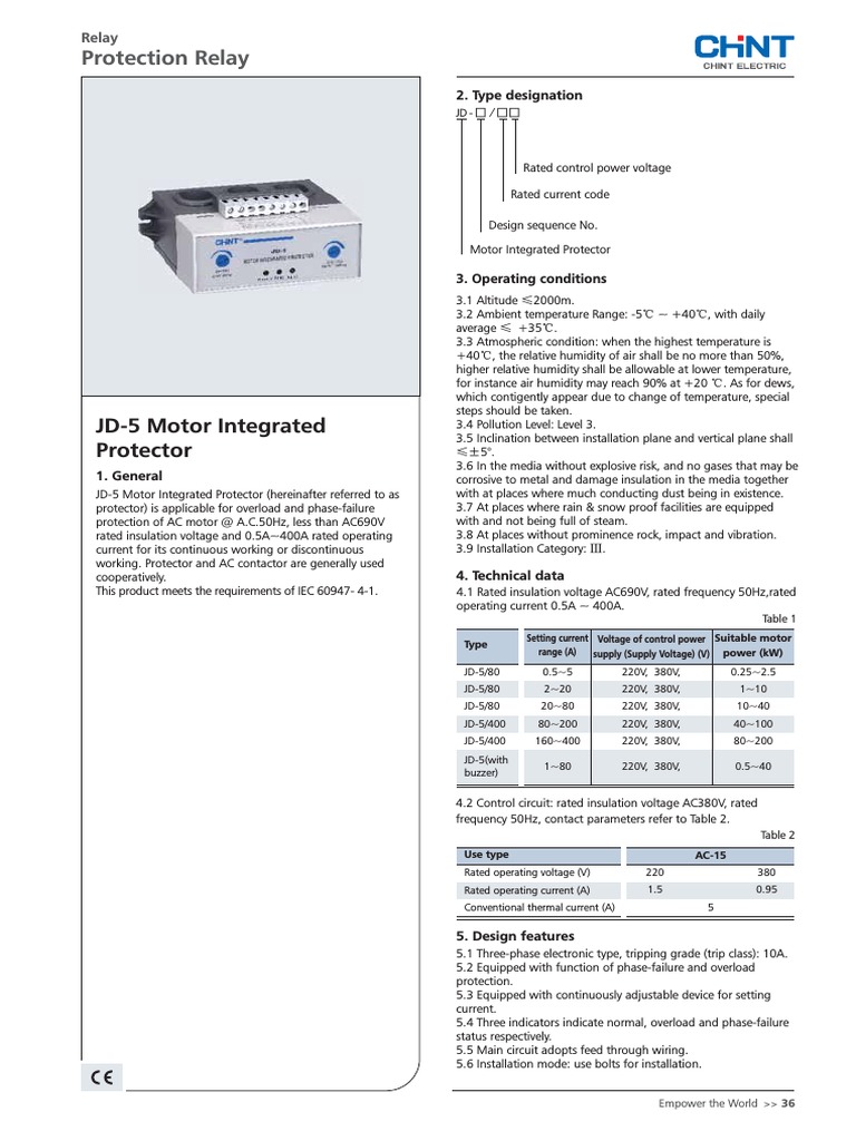 Protection Relay: JD-5 Integrated Protector Motor | PDF | Mains ...