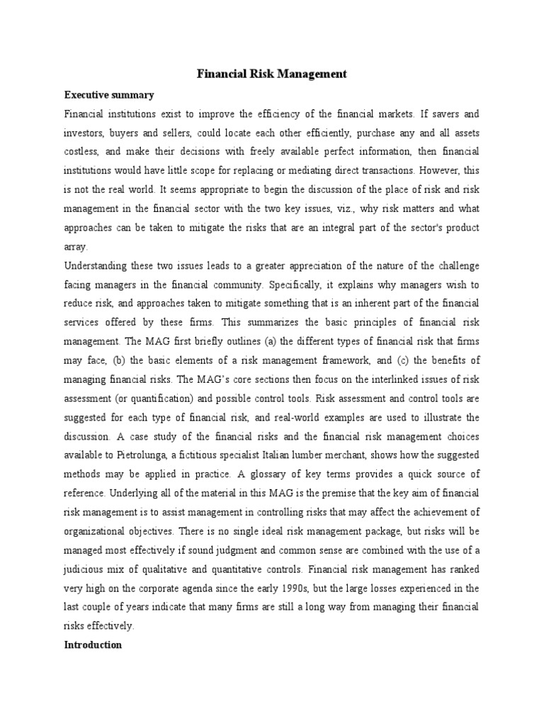 Financial Risk Management: Executive Summary | PDF | Risk | Financial Risk