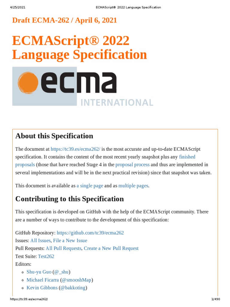 ECMAScript® 2022 Language Specification | PDF | Boolean Data Type | Parsing