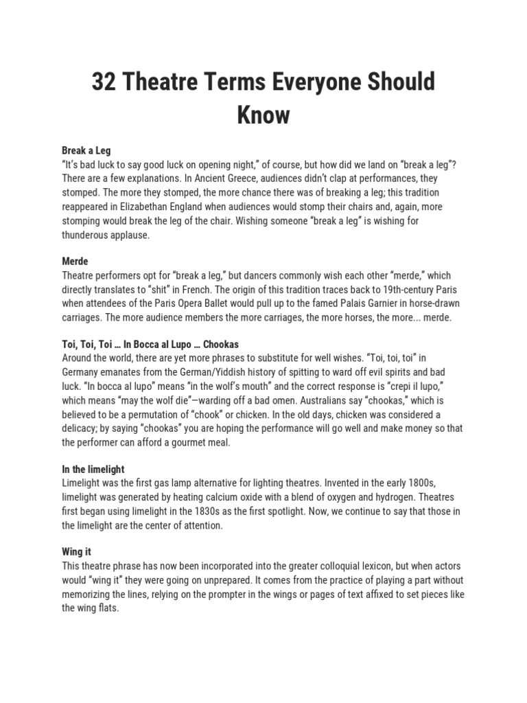 32 Theatre Terms Everyone Should Know | PDF | Theatre | Oral Literature