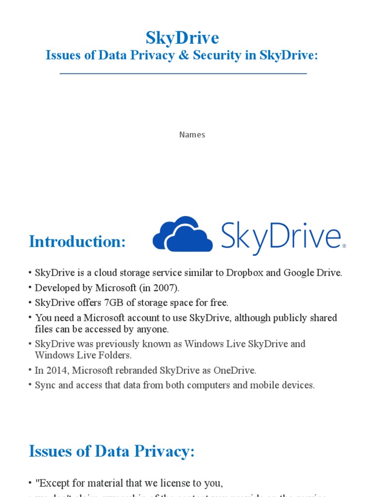 Issues of Data Privacy & Security in Skydrive | PDF | Cloud Computing | Computer File
