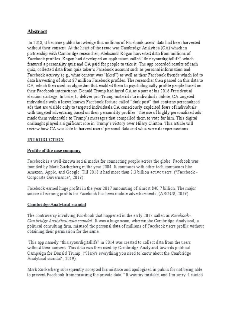 Impact and Solutions To Facebook's Privacy Scandal | PDF | Facebook ...