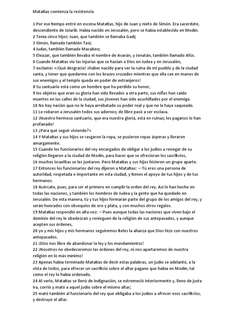 Matatías Comienza La Resistencia | PDF | Religión y creencia | Biblia