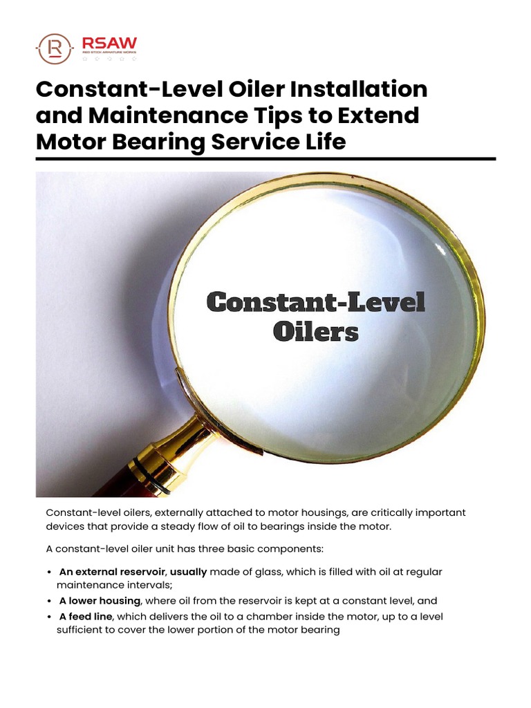 Constant-Level Oiler Installation and Maintenance Tips | PDF | Bearing ...