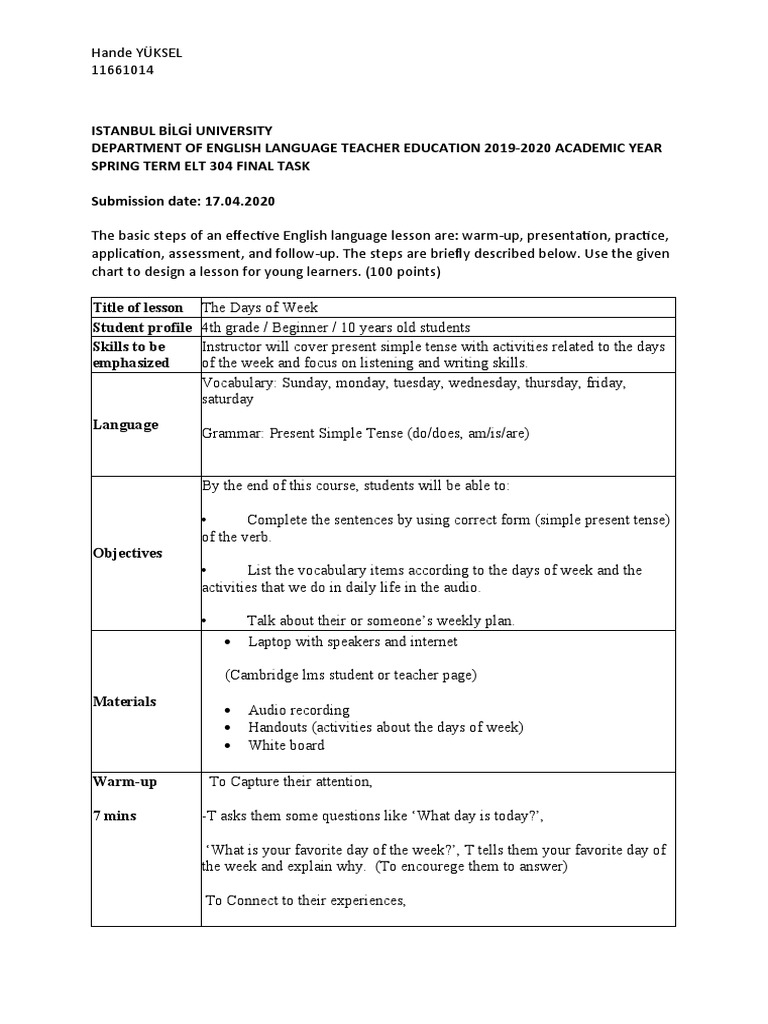 Lesson Plan Young Learners | PDF | Educational Assessment | Vocabulary