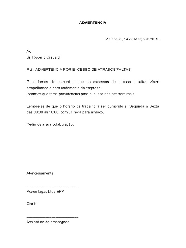 Modelo De Advertencia