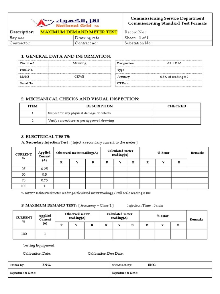 Commissioning Service Department Commissioning Standard Test Formats ...