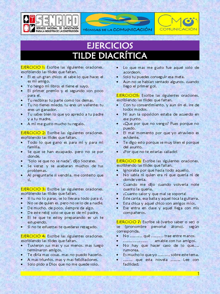S05 Ejercicios Tilde Diacrítica | PDF