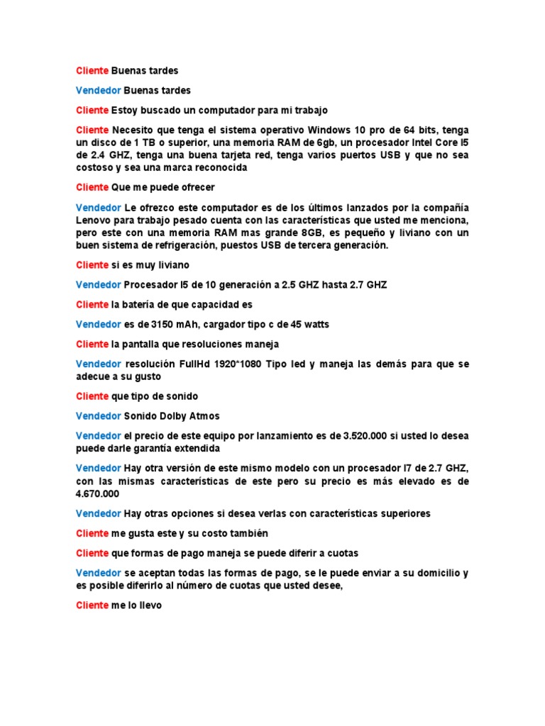 Dialogo Vendedor-Cliente Minusioso | PDF | Derecho | Informática