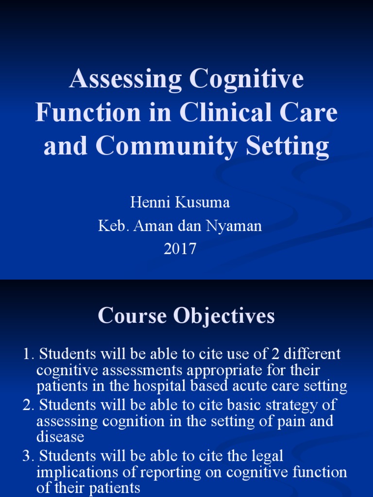 Assessing - Cognitive - Function - Clinical & Community - Setting | PDF ...