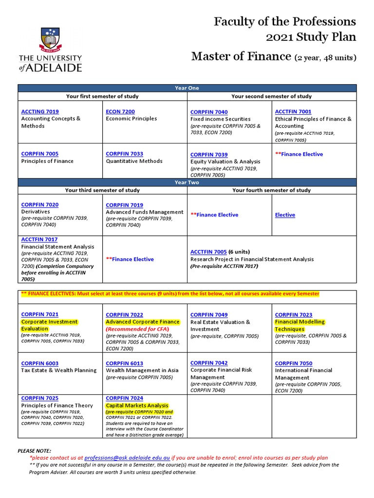 2021 Master of Finance Study Plan | PDF | Financial Economics | Investing