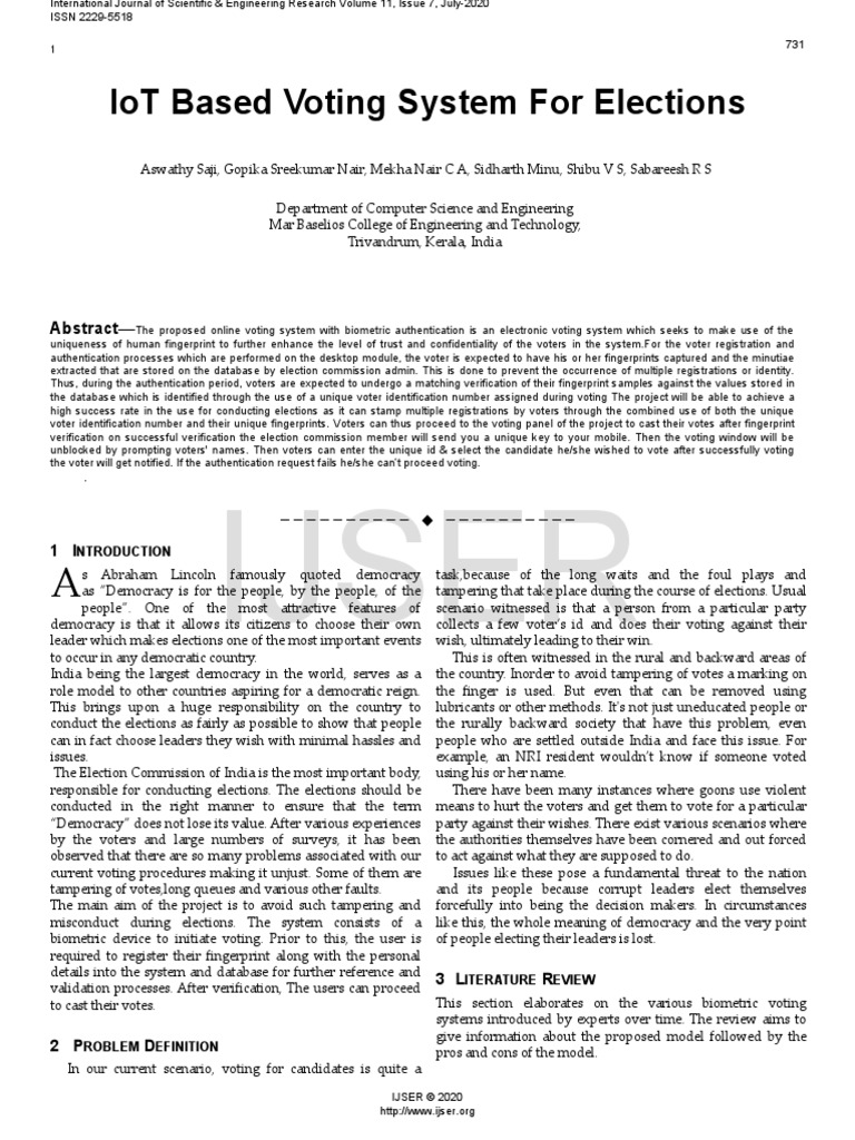 Ijser: Iot Based Voting System For Elections | PDF | Fingerprint ...