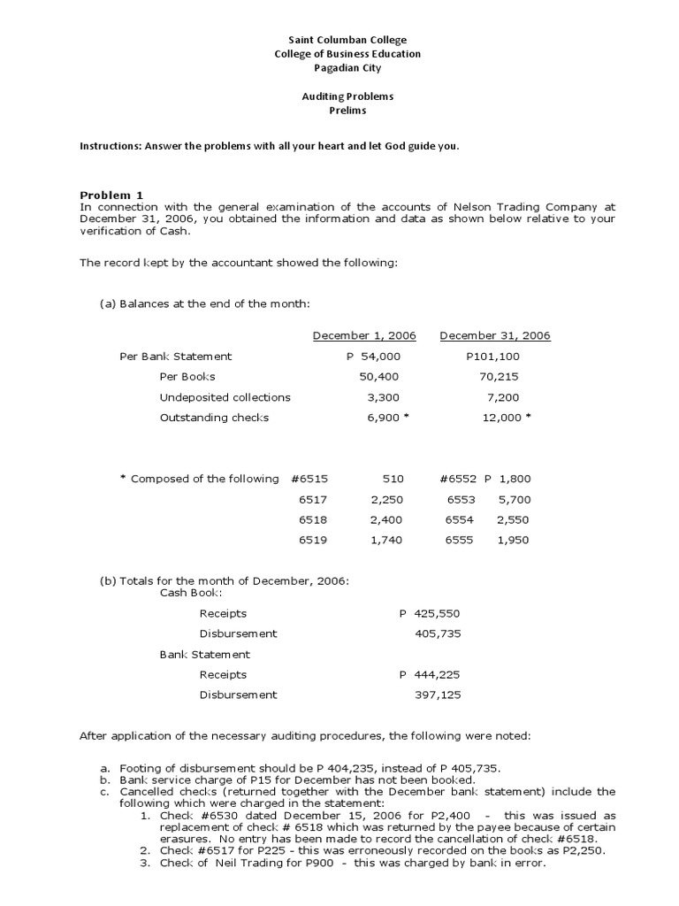 Aud Prob Prelim Exam With Answers | PDF | Bad Debt | Cheque