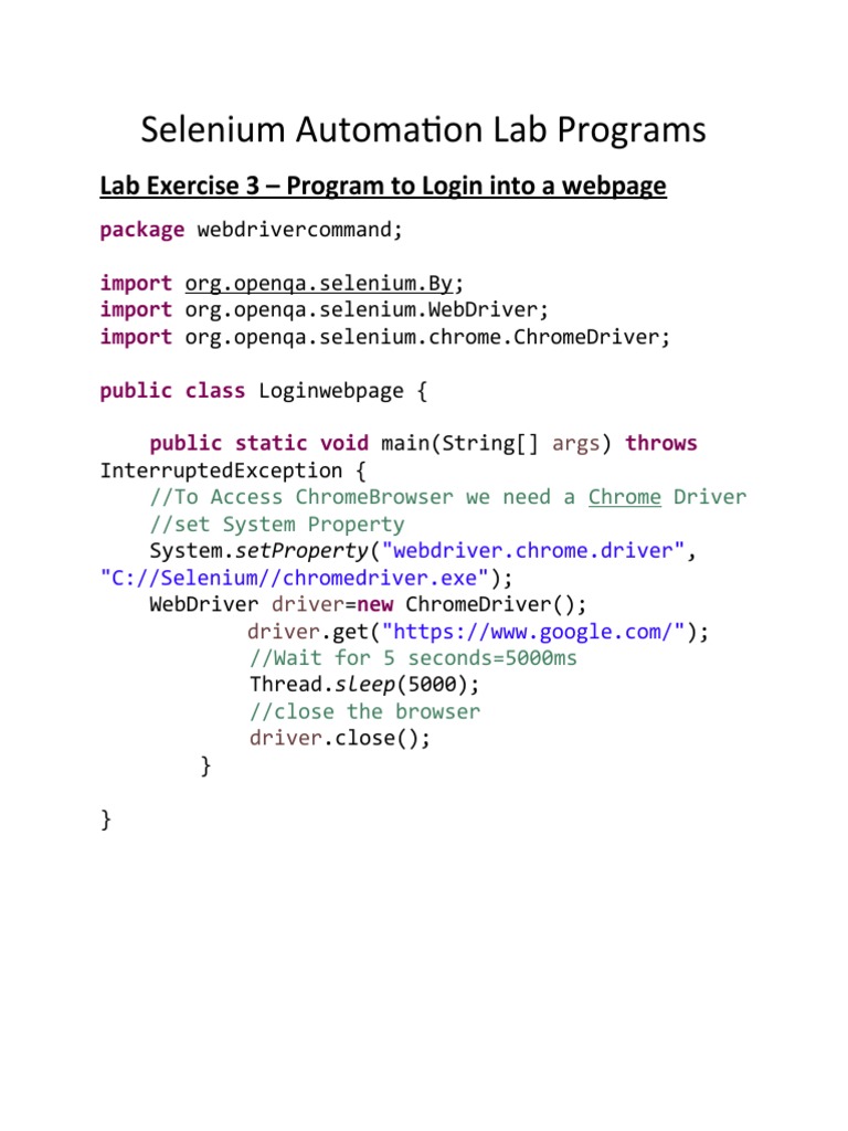 Selenium Automation Lab Programs 3 8 6 Programs Pdf Selenium Software Hypertext