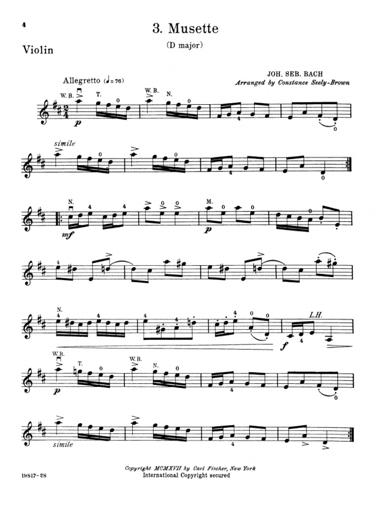 Bach Musette in D Major Violin | PDF