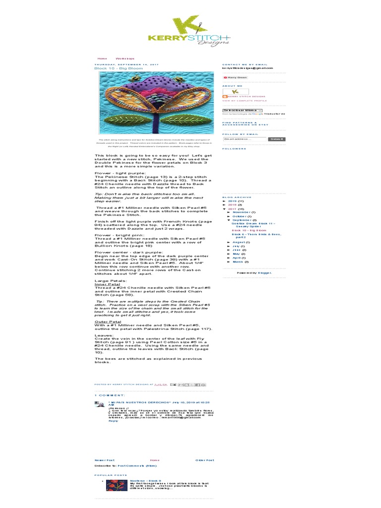 Kerry Stitch Designs - Block 10 - Big Bloom | PDF | Textiles | Textile Arts