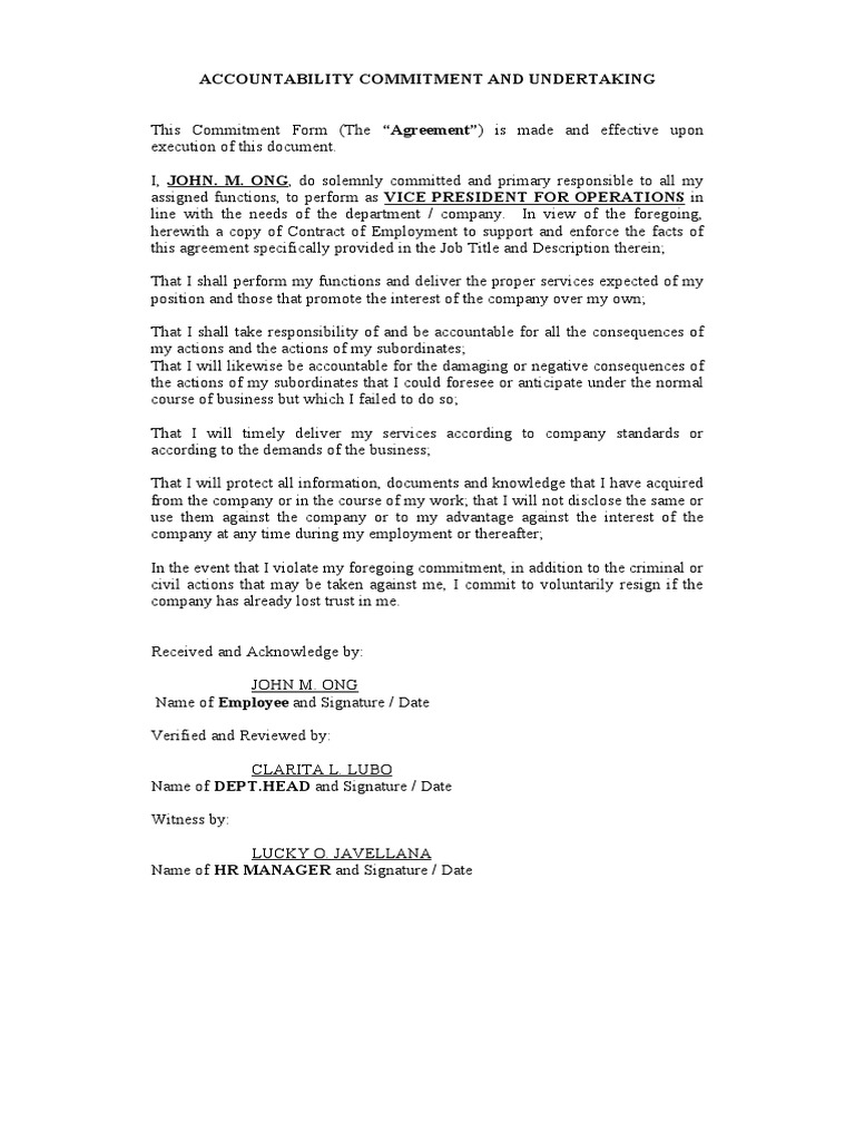 Accountability Commitment Form SAMPLE | PDF