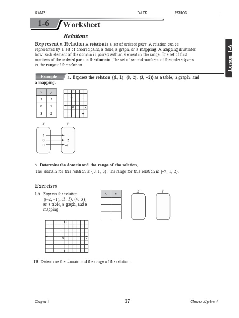 Domain and Range Relations Worksheet | PDF