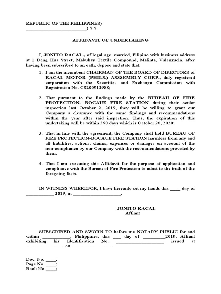 Affidavit of Undertaking BFP | PDF | Finance & Money Management