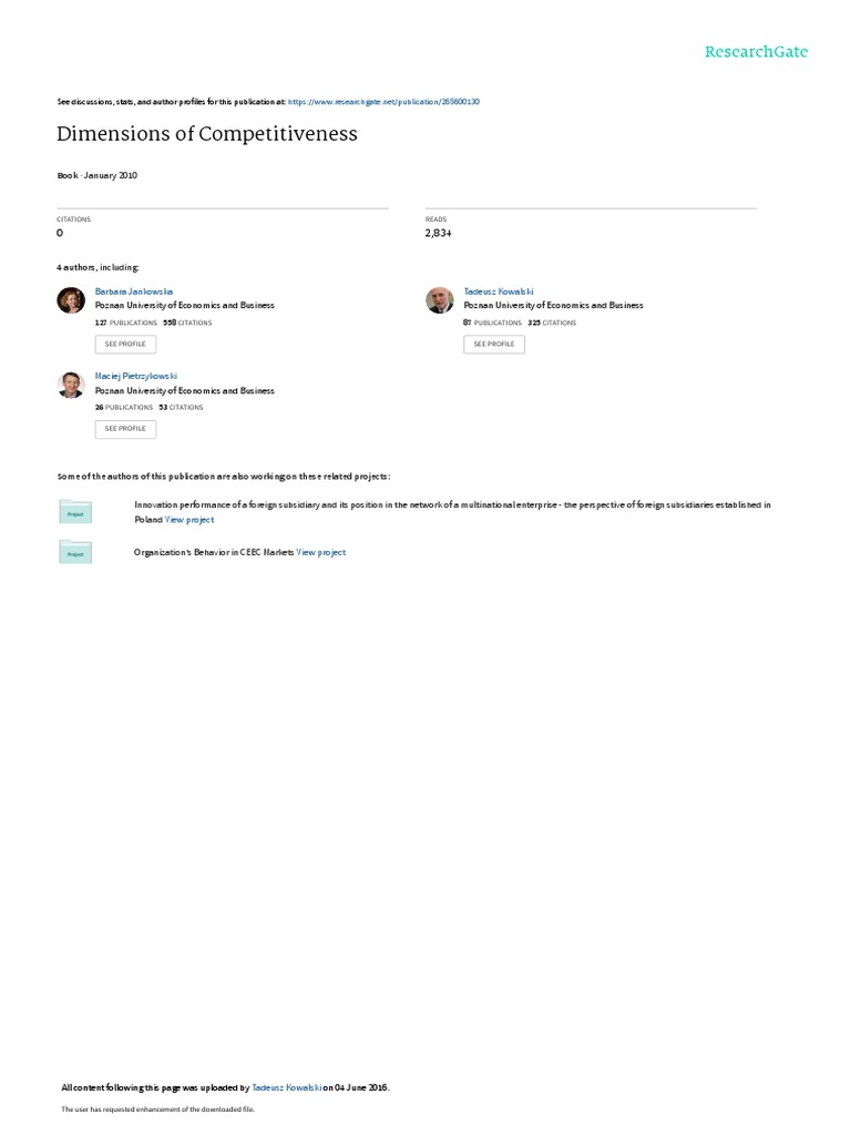 Jankowska - 2010 - Dimensions of Competitiveness | PDF | Economic And ...