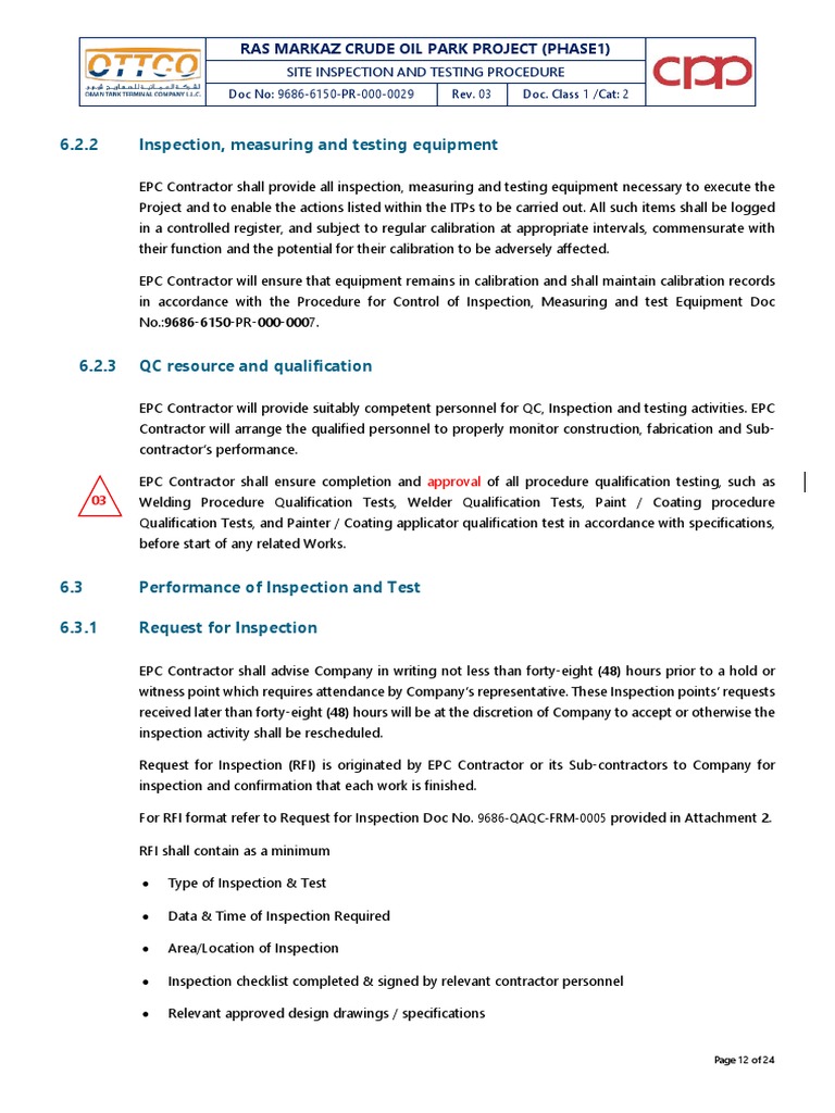 6.2.2 Inspection, Measuring and Testing Equipment: Ras Markaz Crude Oil ...