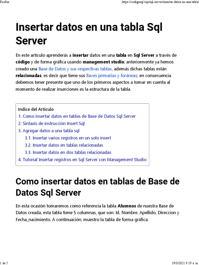 Insertar DATOS en una Tabla de SQL SERVER 】? | PDF | SQL | Servidor SQL de Microsoft