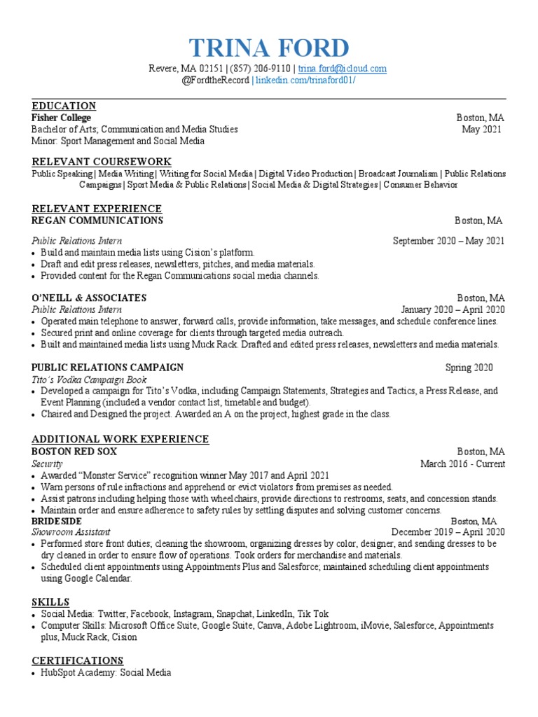 Trina Ford Resume | PDF | Social Media | Popular Culture & Media Studies