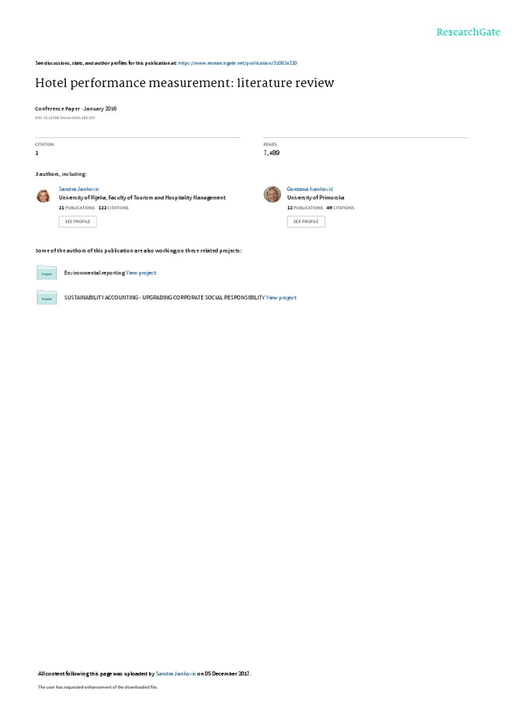 Hotel Performance Measurement: Literature Review: January 2016 | PDF ...