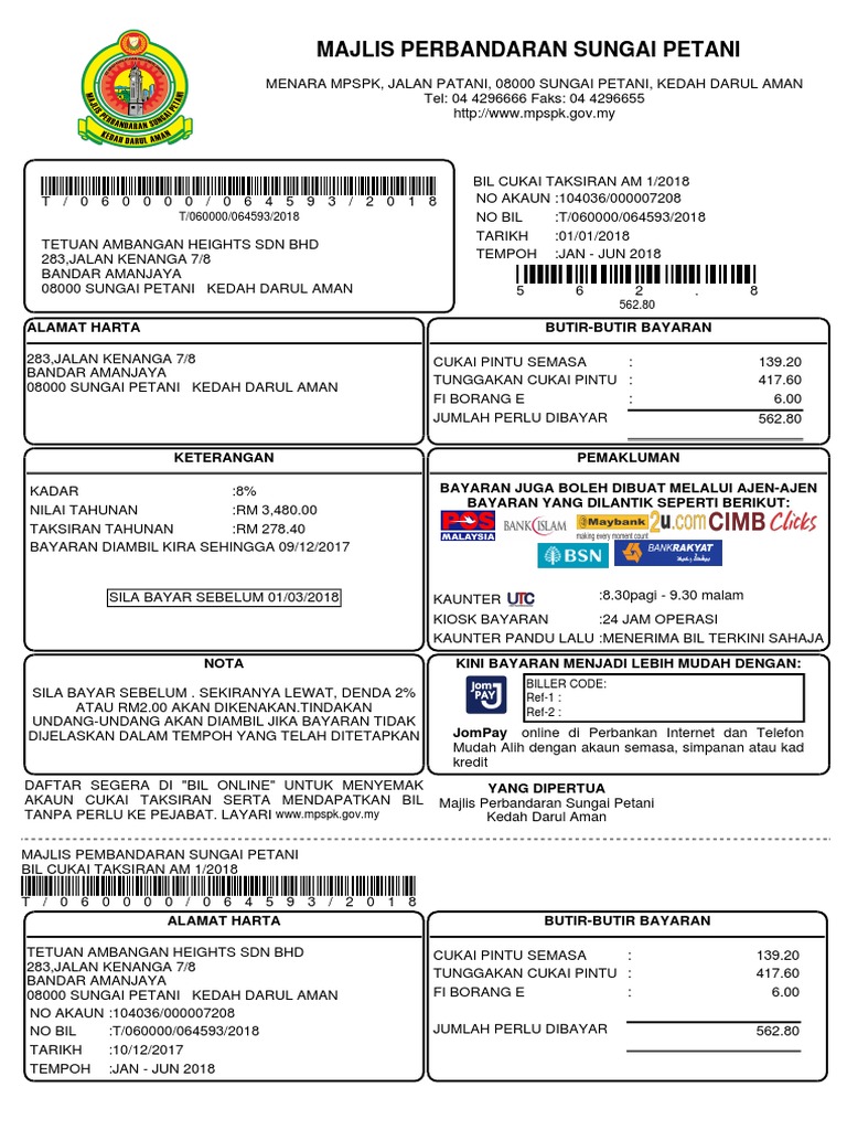 Bil Cukai SP Jan 2018 | PDF