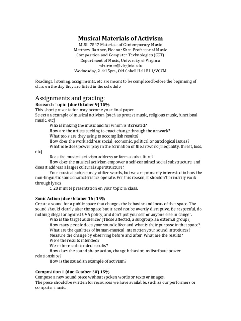 Musical Materials of Activism: Assignments and Grading | PDF | Activism ...