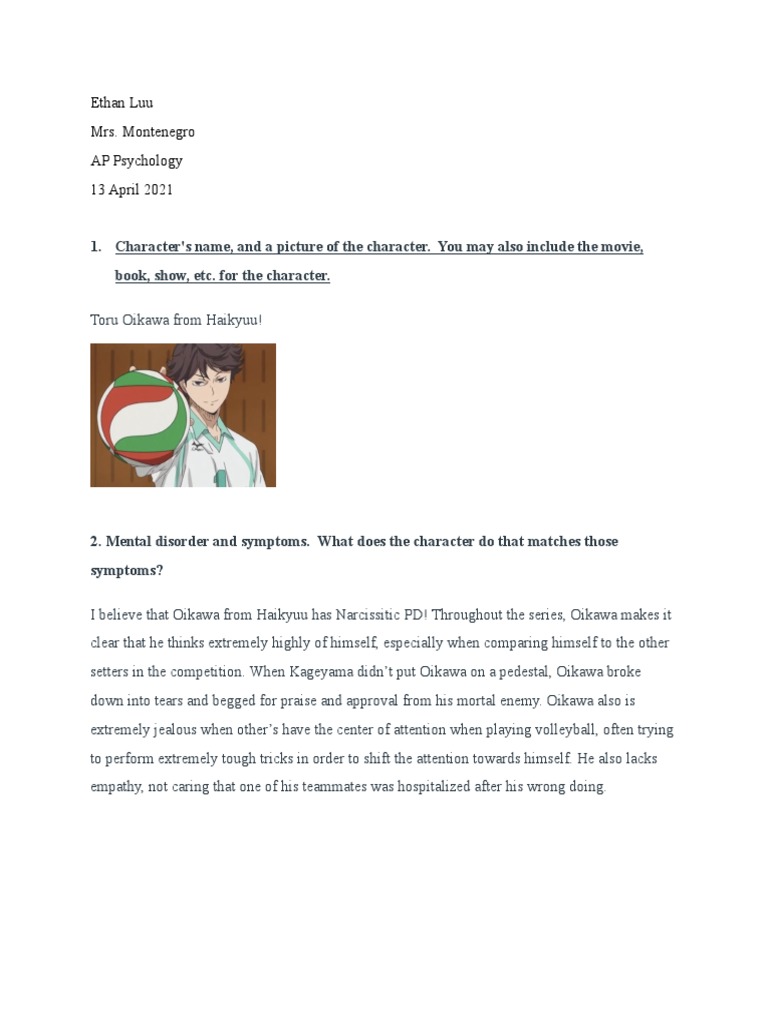 Diagnosis of A Fictional Character | PDF | Mental Disorder | Human Nature