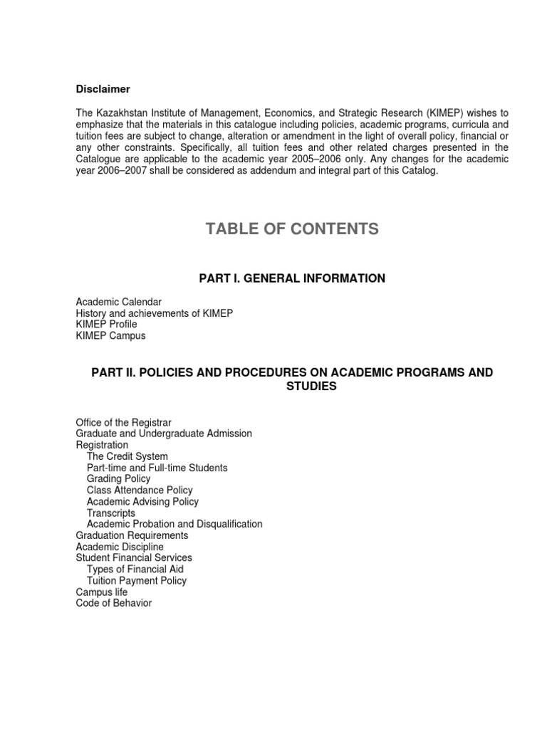 Kimep Catalog 2005-2007 | PDF | Academic Term | Master Of Business ...