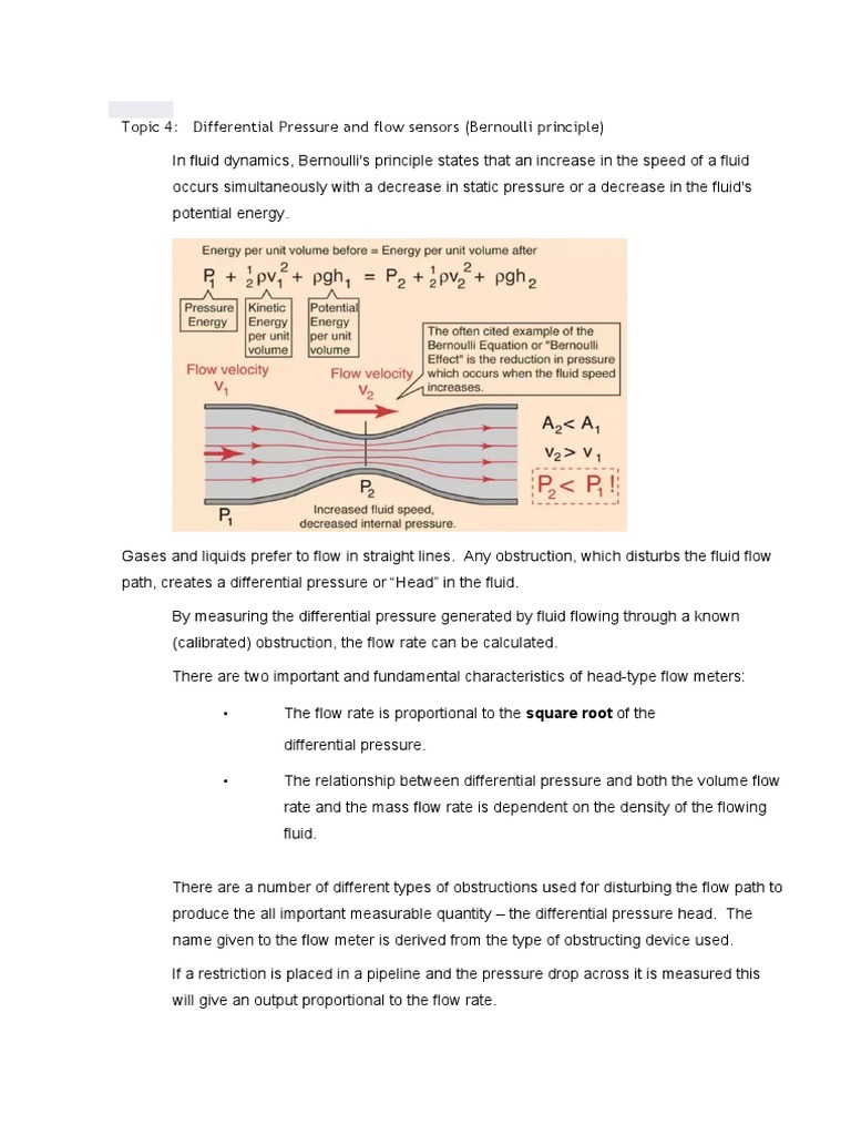 Topic 4 Differential Pressure and Flow Sensors (Bernoulli Principle ...