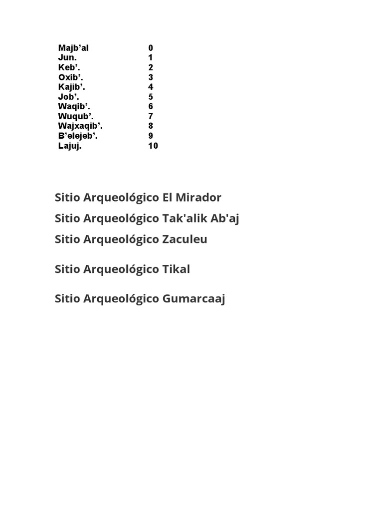 Numeros en Kiche | PDF