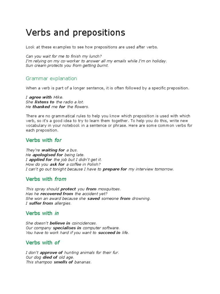 Verbs and Prepositions: Grammar Explanation | PDF