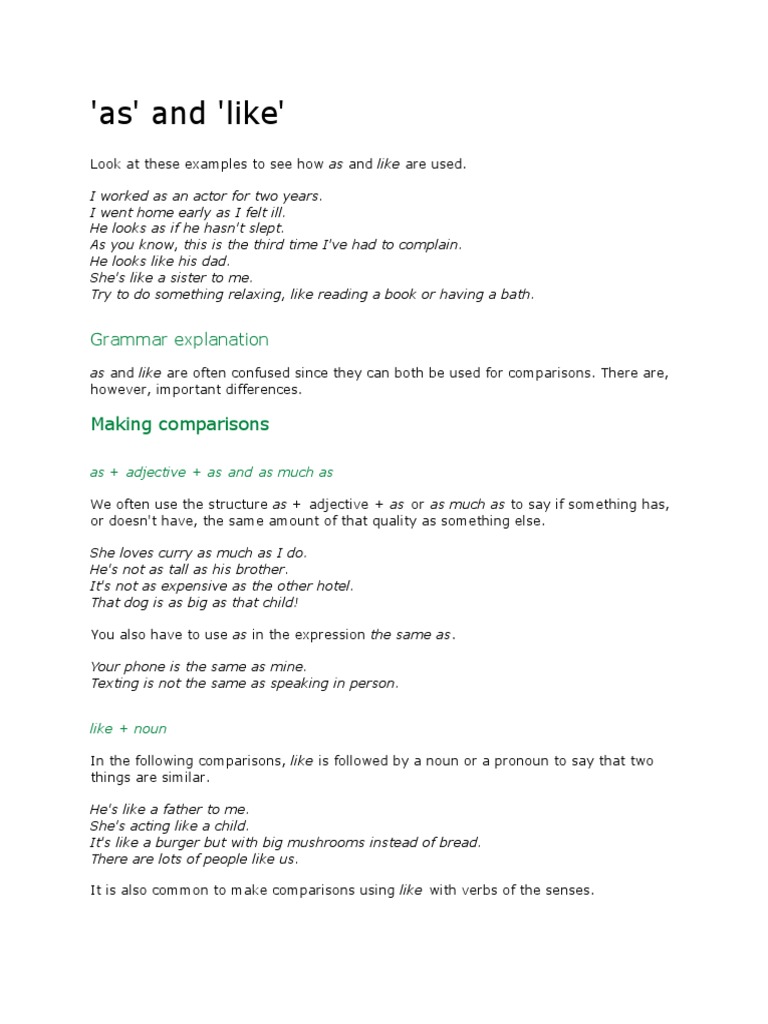 'As' and 'Like': Making Comparisons | PDF | Adjective | Noun