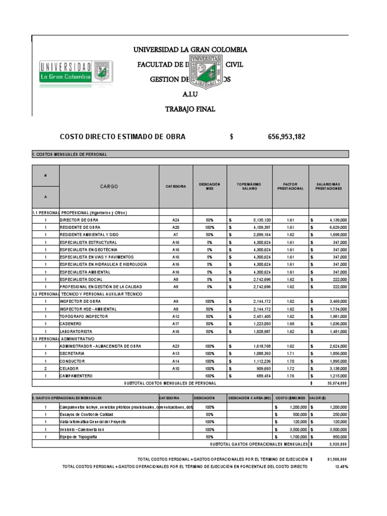Gestion Presupuesto-AIU-Cantidades-Maquinaria-APU S | PDF | Ingeniero civil | Sectores Economicos