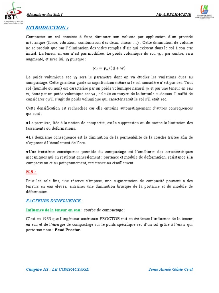 Compactage des sols : principes et essais | PDF | Mécanique des sols ...