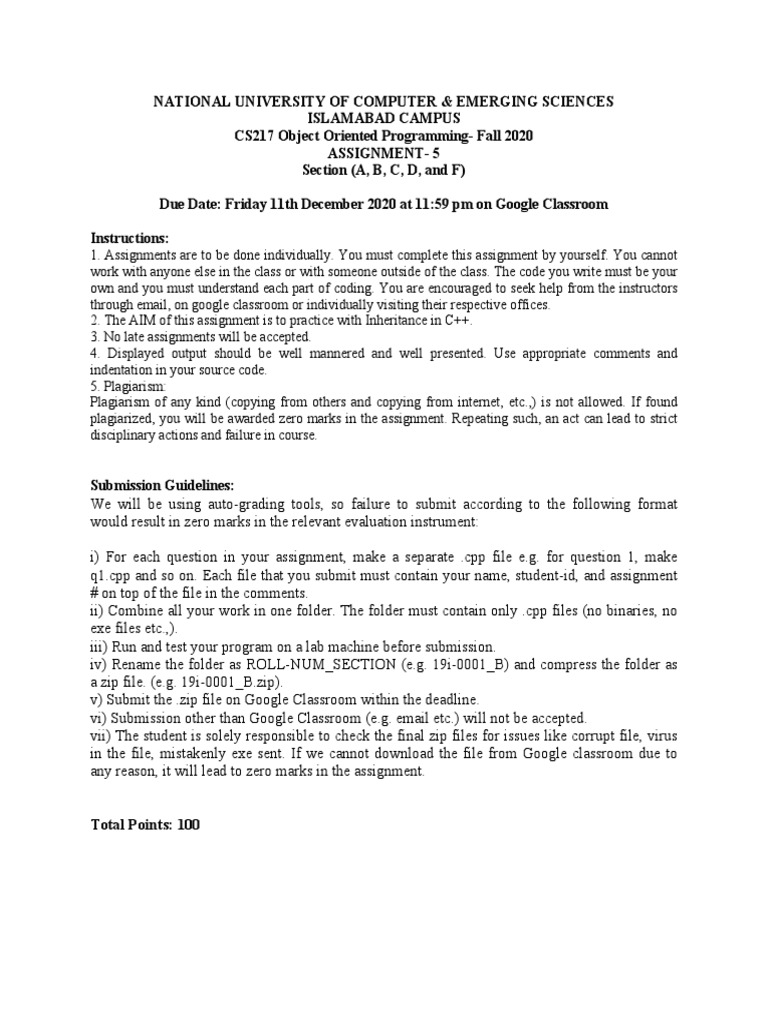 Object Oriented Programming Assignment 5 Download Free Pdf Constructor Object Oriented