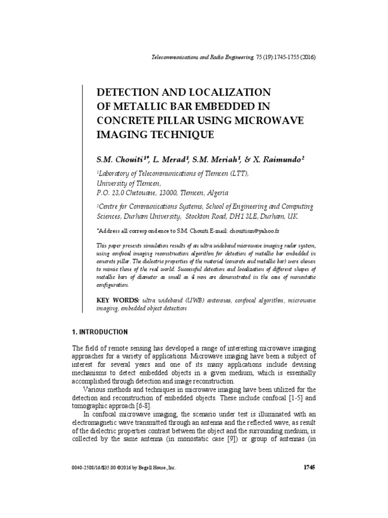 Detection And Localization Of Metallic Bar Embedded In Concrete Pillar