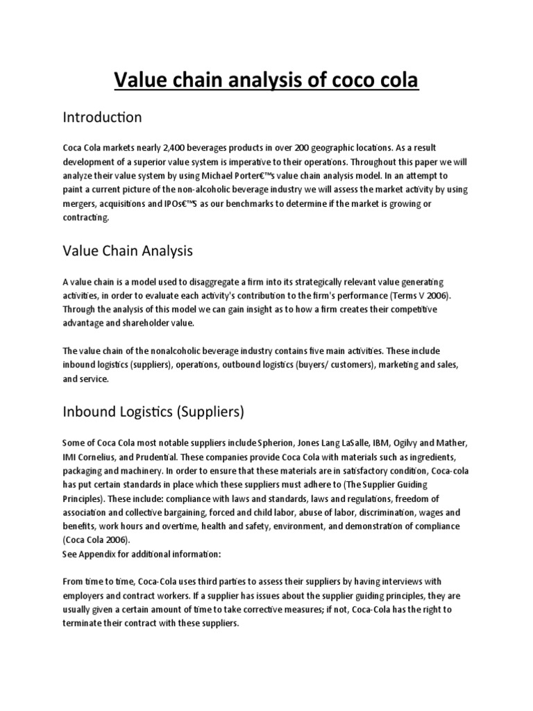 Value Chain Analysis of Coco Cola | PDF | Coca Cola | Value Chain