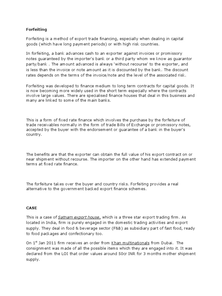 Forfeiting:, Which Is A Three Star Export Trading Firm. As | PDF ...