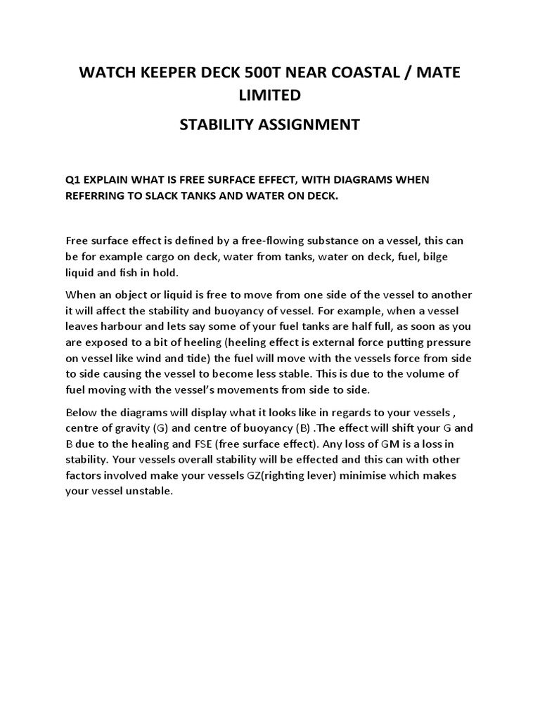Stability Assignment | PDF | Buoyancy | Ships